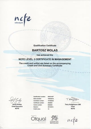 NCFE management lv3 1 | PDF