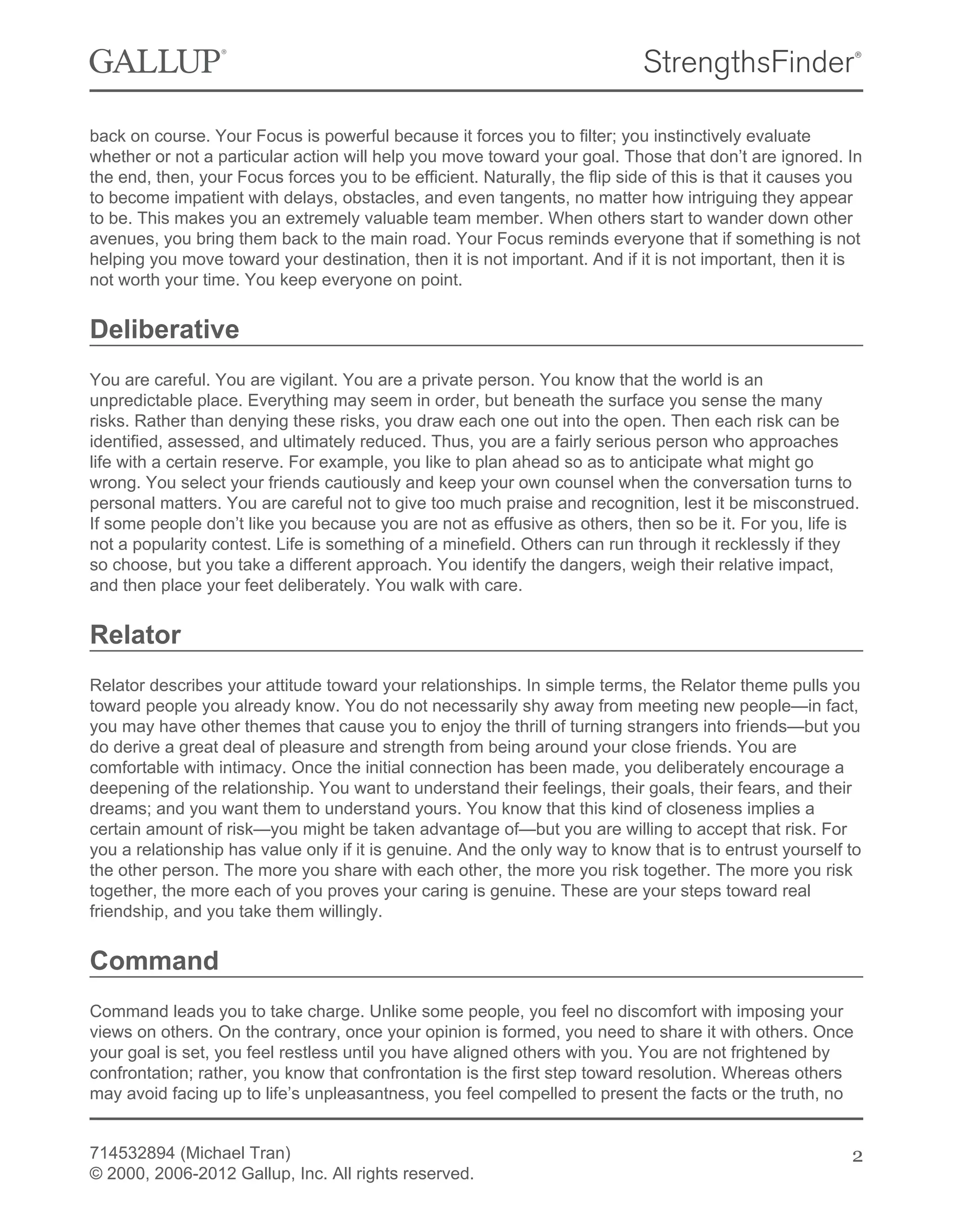 Michael Tran (Gallup Test) | PDF