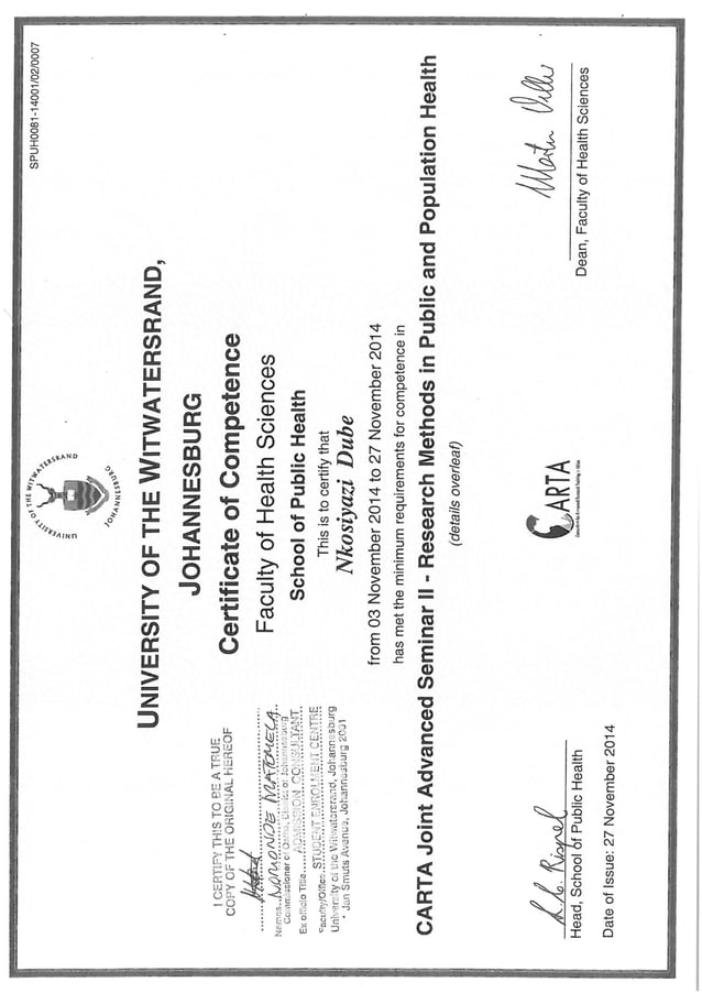 Nkosiyazi Dube's Academic certificates and transcripts | PDF