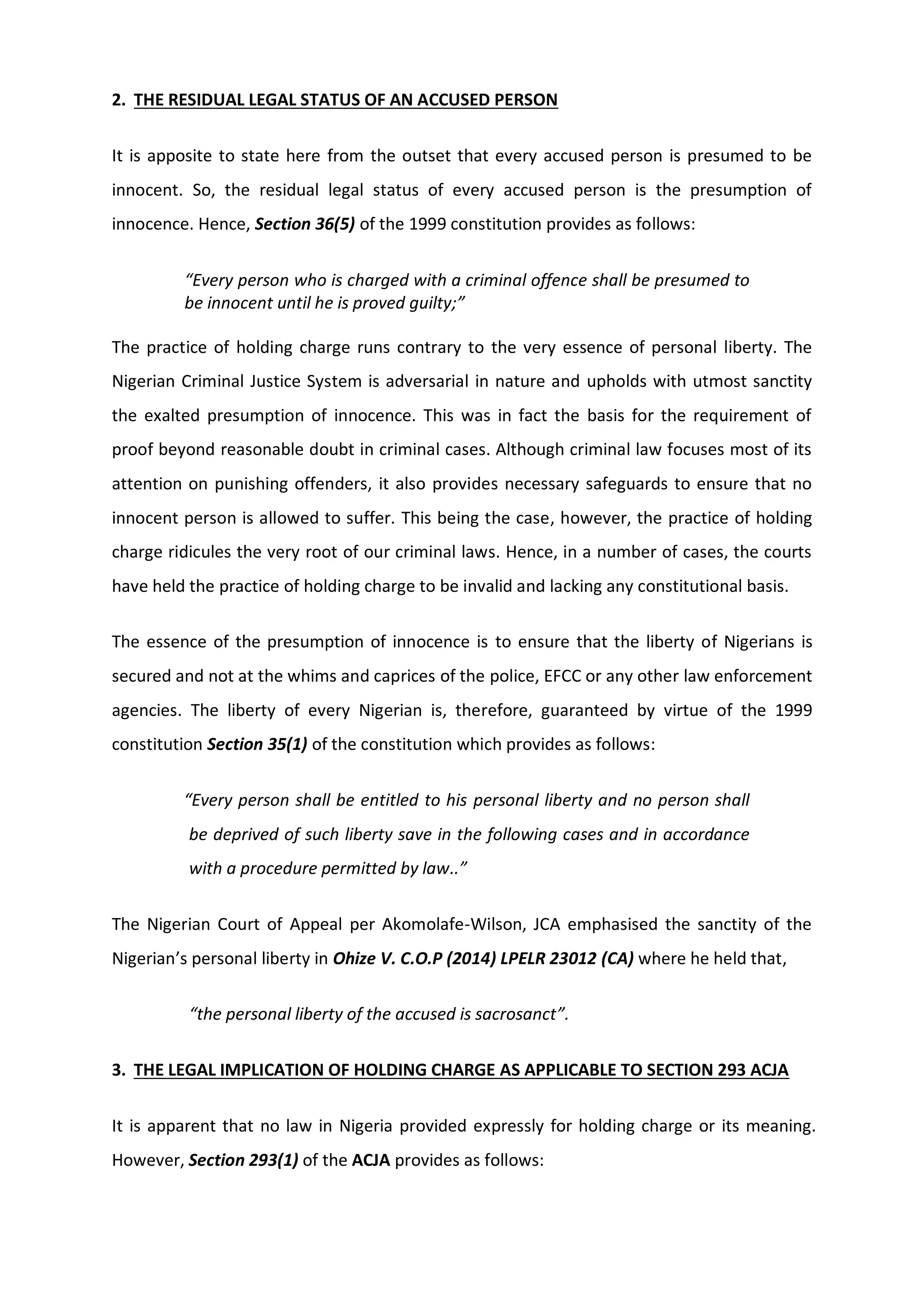 Holding charge vis a vis section 293 of ACJA, the thought of Ugochukwu ...