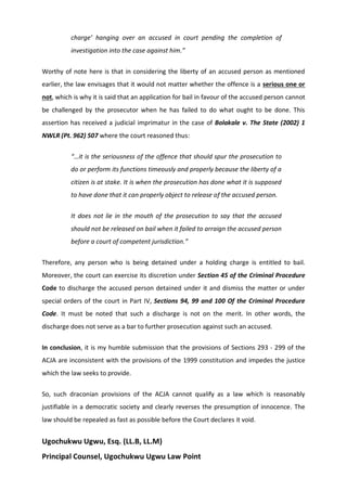 Holding charge vis a vis section 293 of ACJA, the thought of Ugochukwu ...