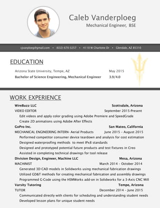Caleb Vanderpleog Resume and Academic Summary | PDF