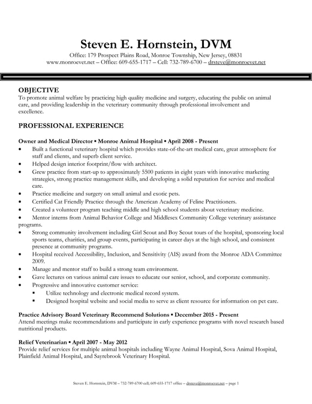 Resume 2015 | DOC | Veterinary Medicine | Pets