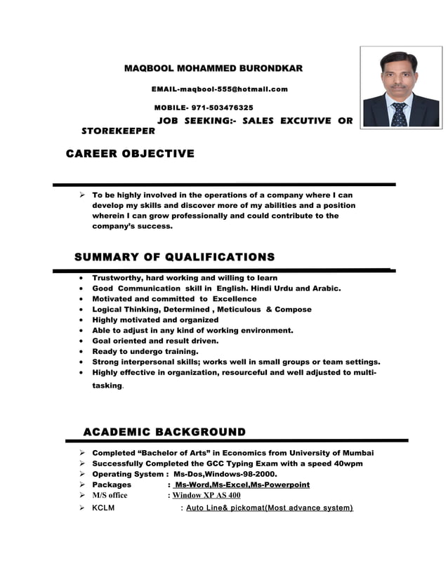 Maqbool cv for Stoorkeeper | DOC