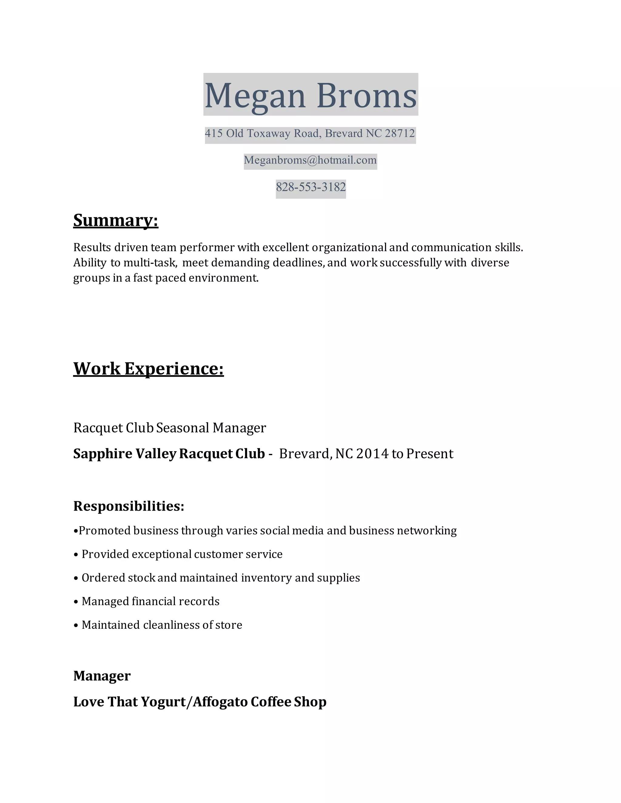 Megan Broms Resume 2015 | DOCX | Business and Finance