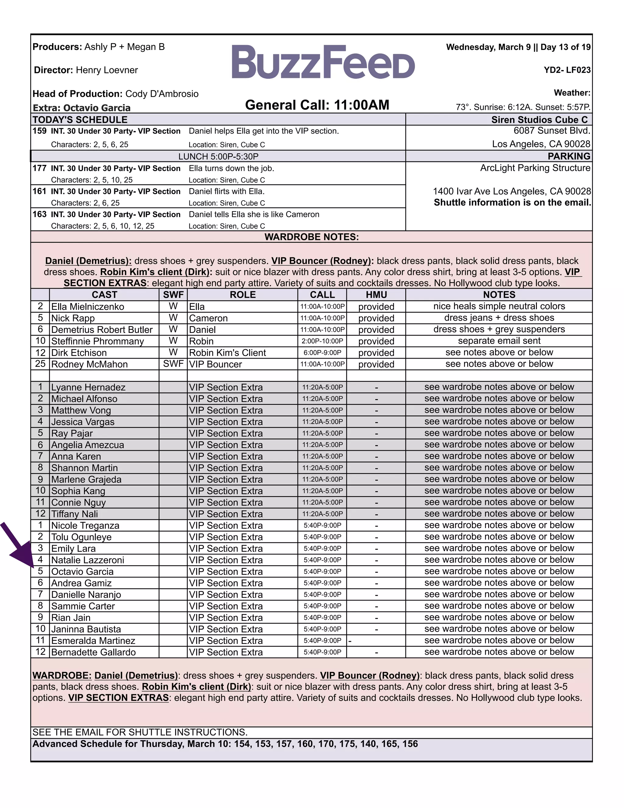 YD2 CALL SHEET | PDF