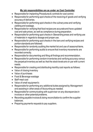 Responsbilities as cost controller | DOCX