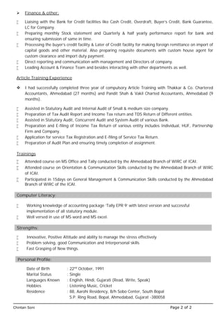 CA Chintan Soni CV | PDF