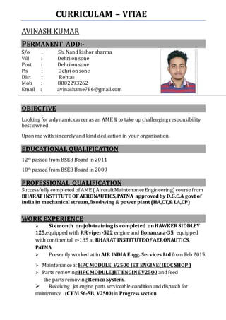 FRESH RESUME | DOCX | Air Travel | Travel Type
