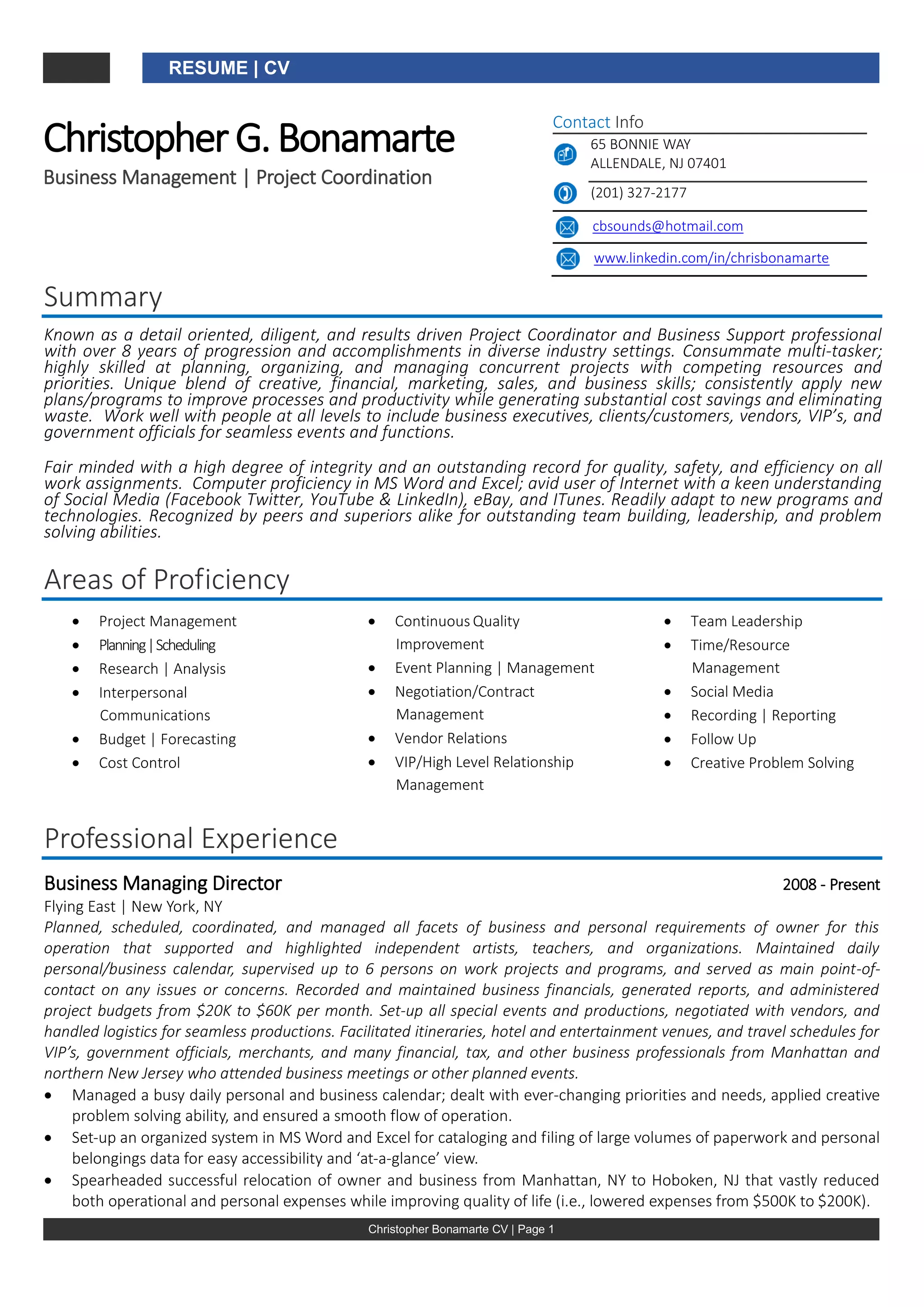 Christopher Bonamarte CV | PDF