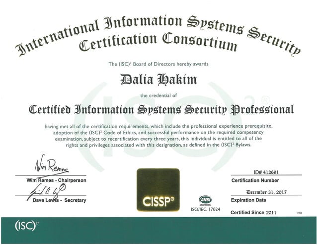 Dalia - CISSP certificate 2017 | PPT