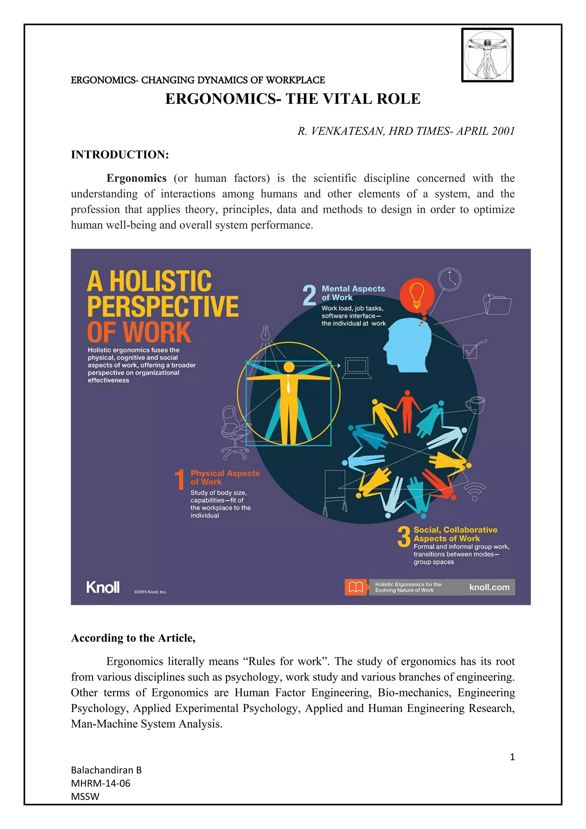 ERGONOMICS Assignment Final | PDF