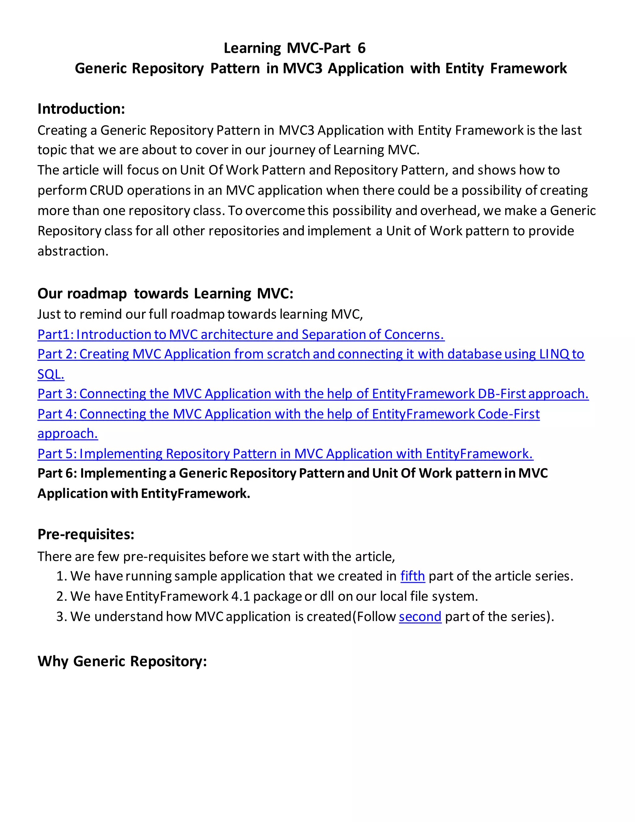 Generic Repository Pattern In Mvc3 Application With Entity Framework Pdf