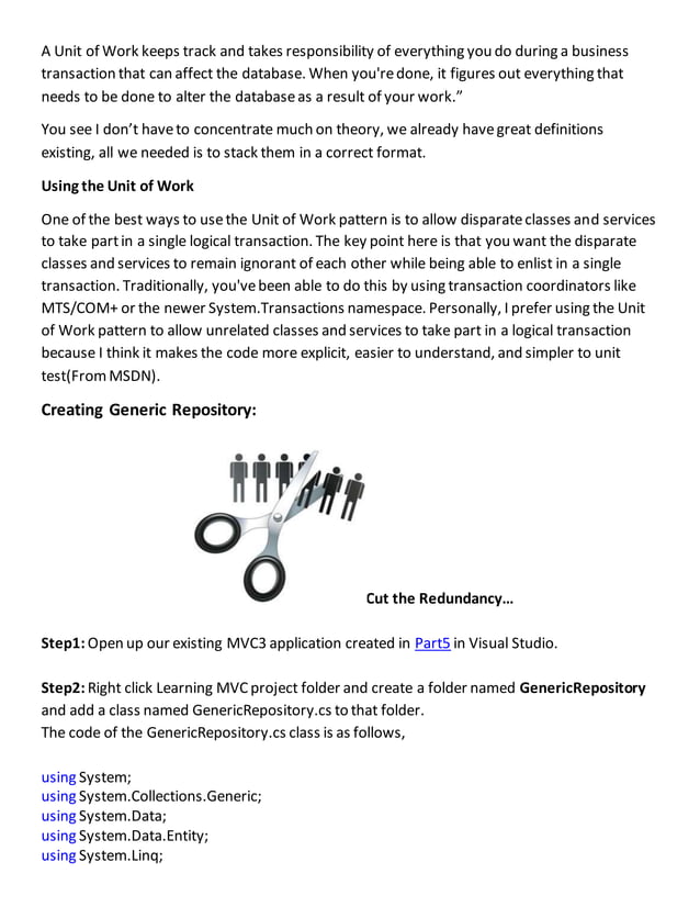 Generic Repository Pattern in MVC3 Application with Entity Framework | PDF