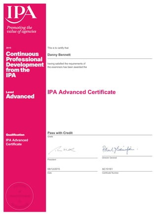 Advanced Certicficate | PDF