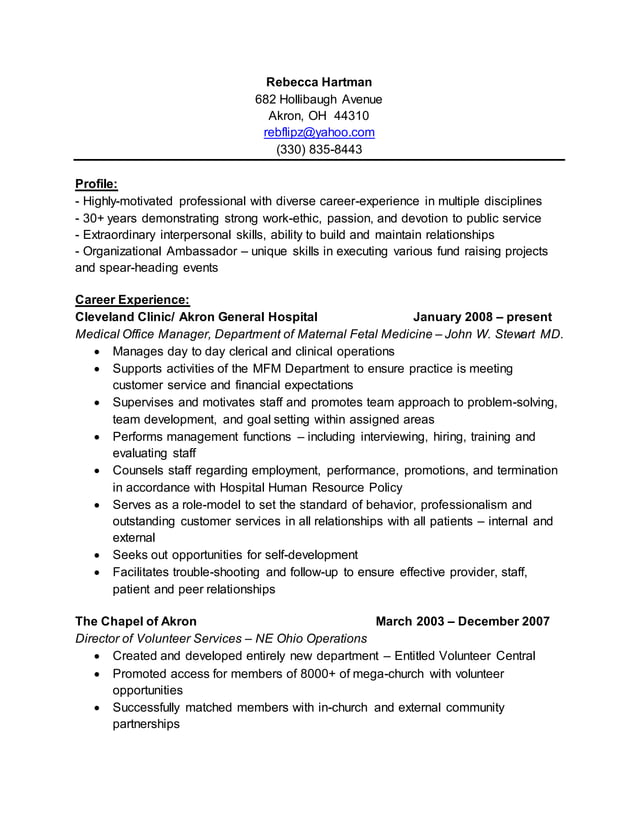 Rebecca Hartman Professional Resume | PDF