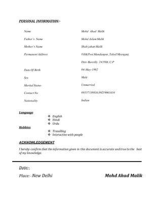Ahad CV-2 | PDF