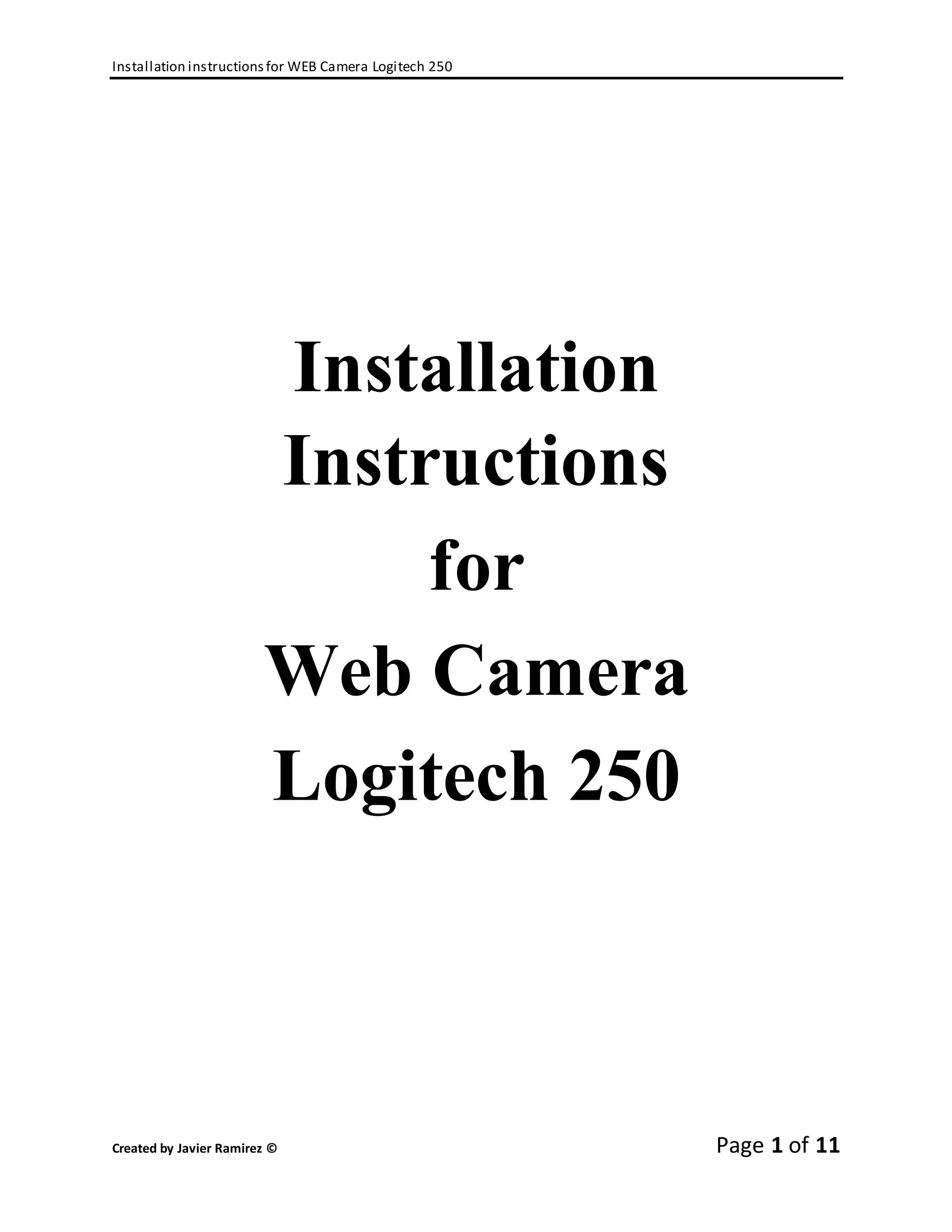 Installation Instructions for WEB Camera Logitech 250 | DOCX | Computer ...