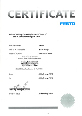 Basic Hydraulic Certificate | PDF