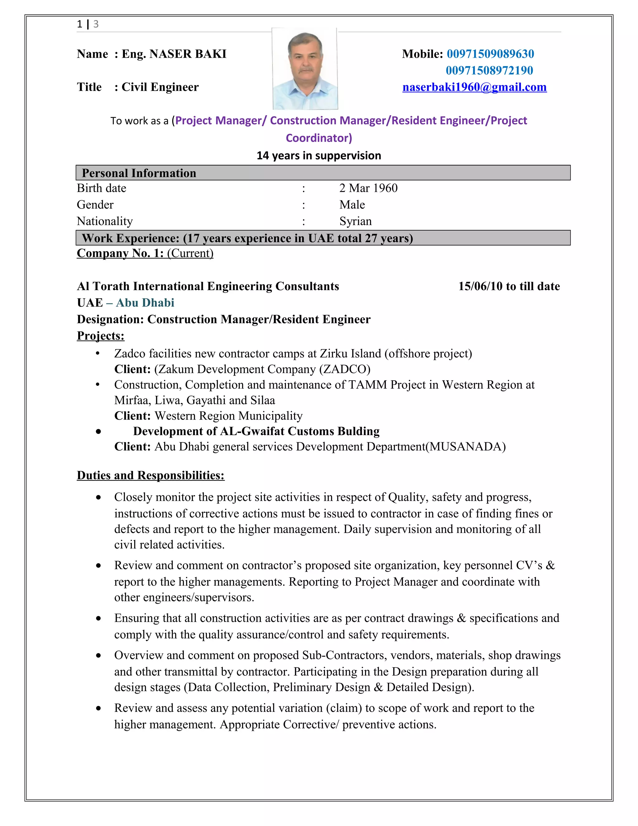 CV Naser Baki 2015 | DOC