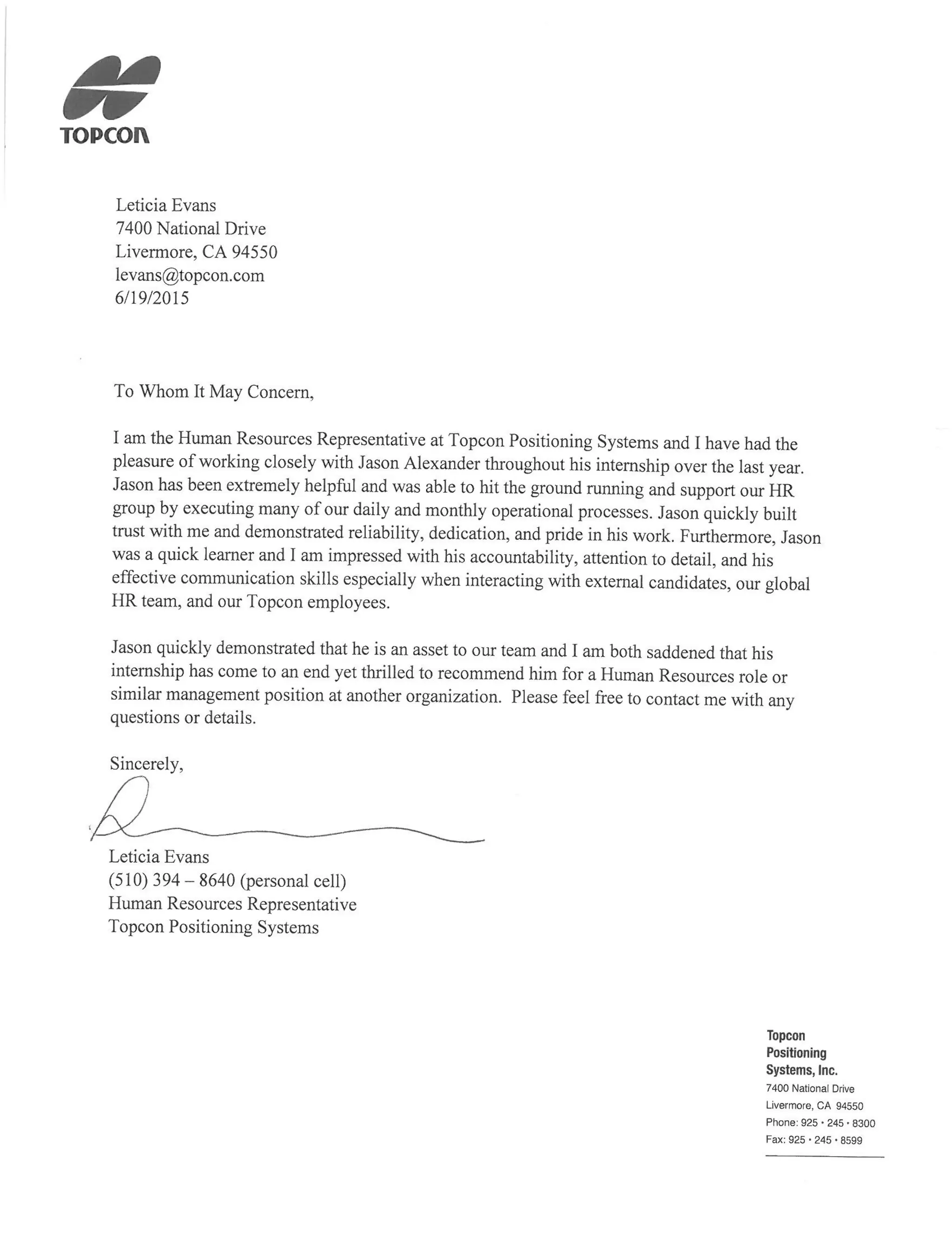 Letter of Recommendation - Leticia Evans | PDF