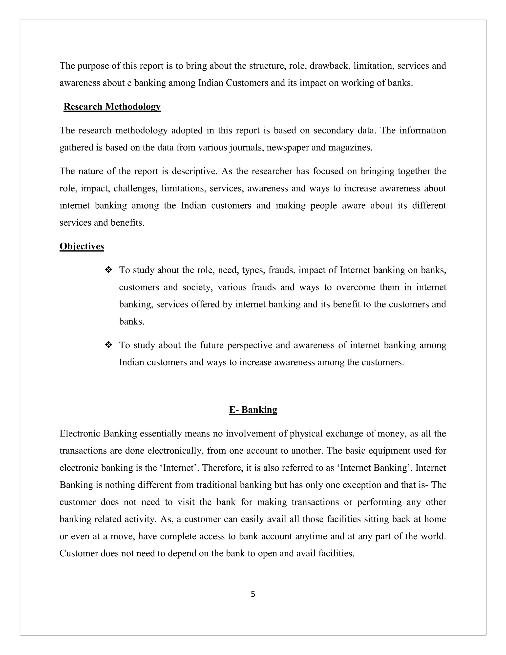 E- Banking Research Report | PDF