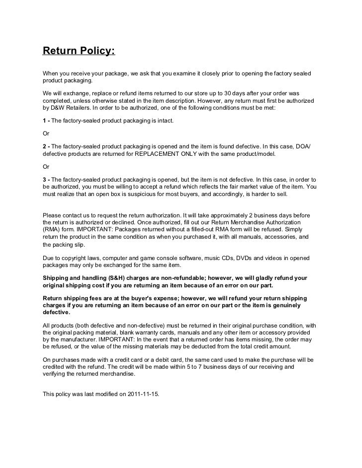 Return Merchandise Authorization Form