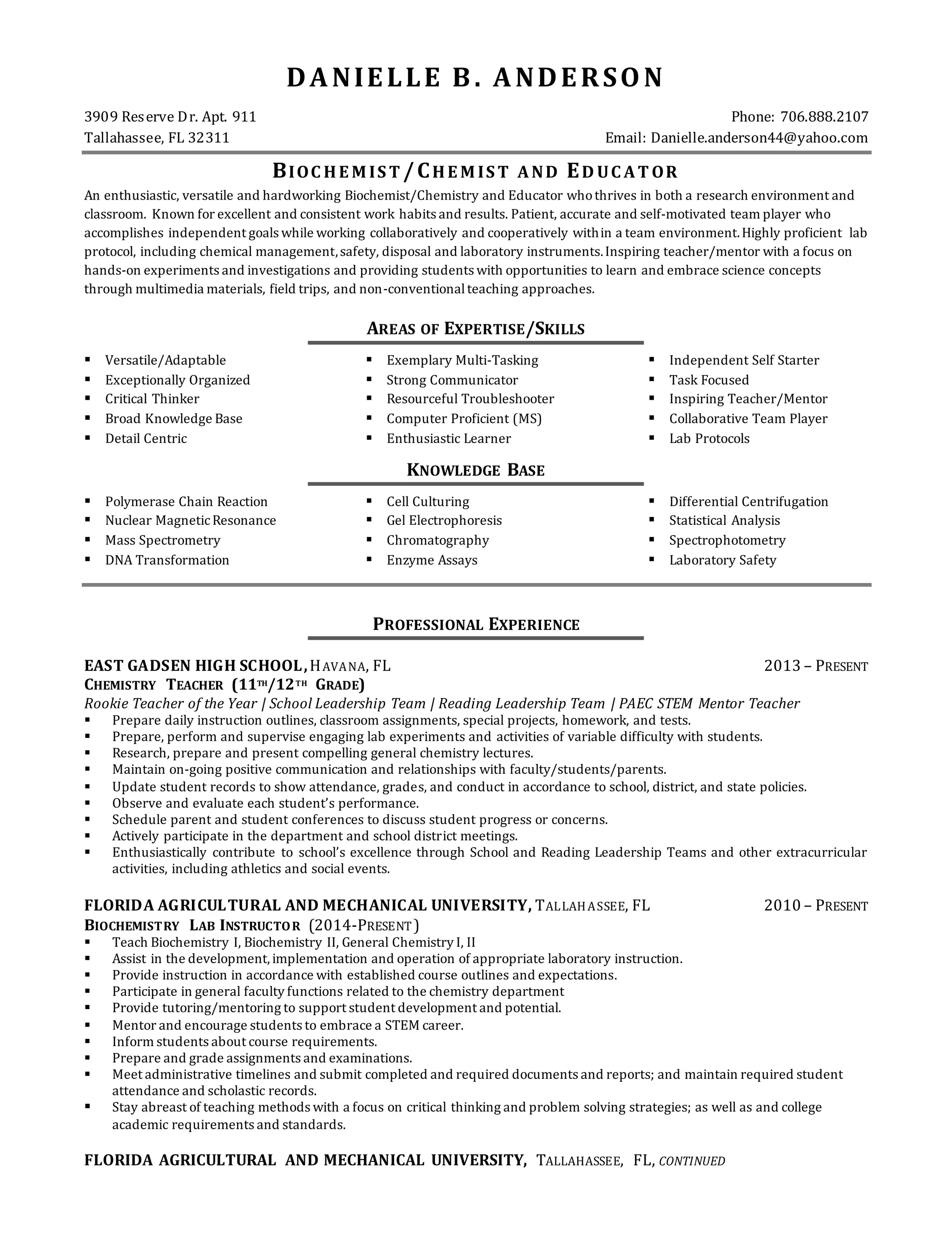 danielle-anderson-chemist and educator resume | DOCX