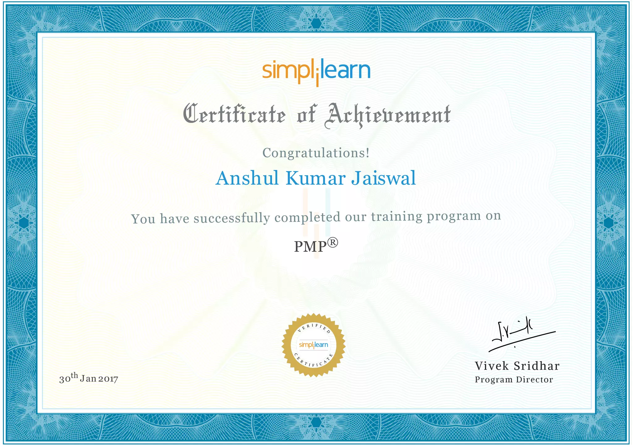 Simplilearn Training Certificate_254947 | PPT