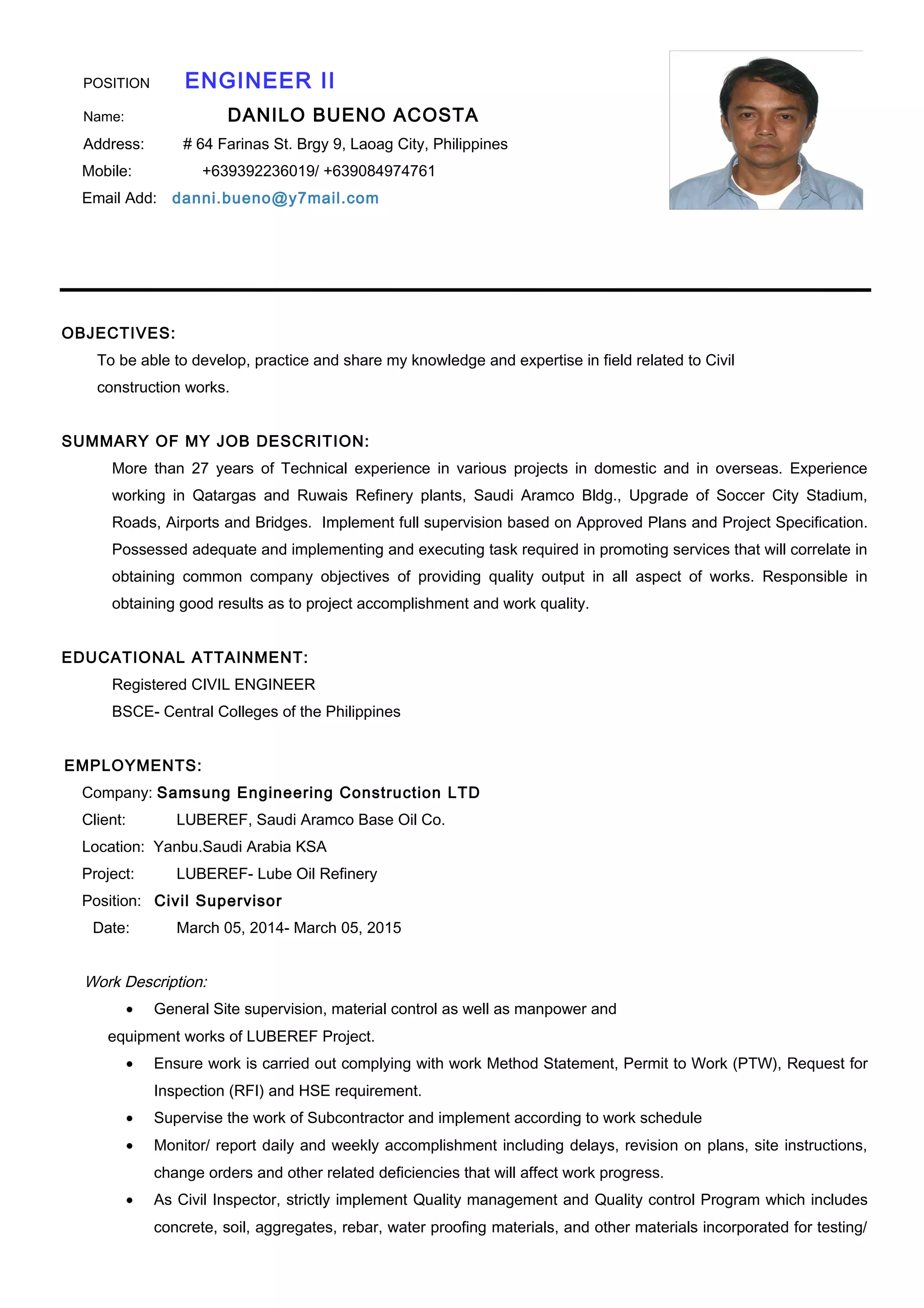 CV-Danilo B. Acosta. Engineer II | PDF