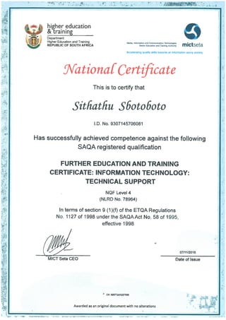 Technical Support Certificate | PDF