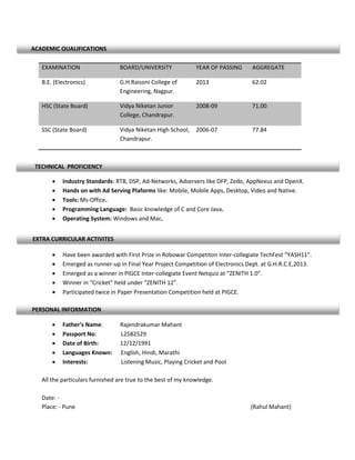 Resume_Rahul Mahant_Operations Specialist | PDF
