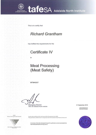 Certificate 4 in Meat Processing Meat Safety | PDF