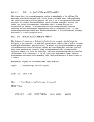 Power Engineering Technology - Mechanical Course Outline | PDF