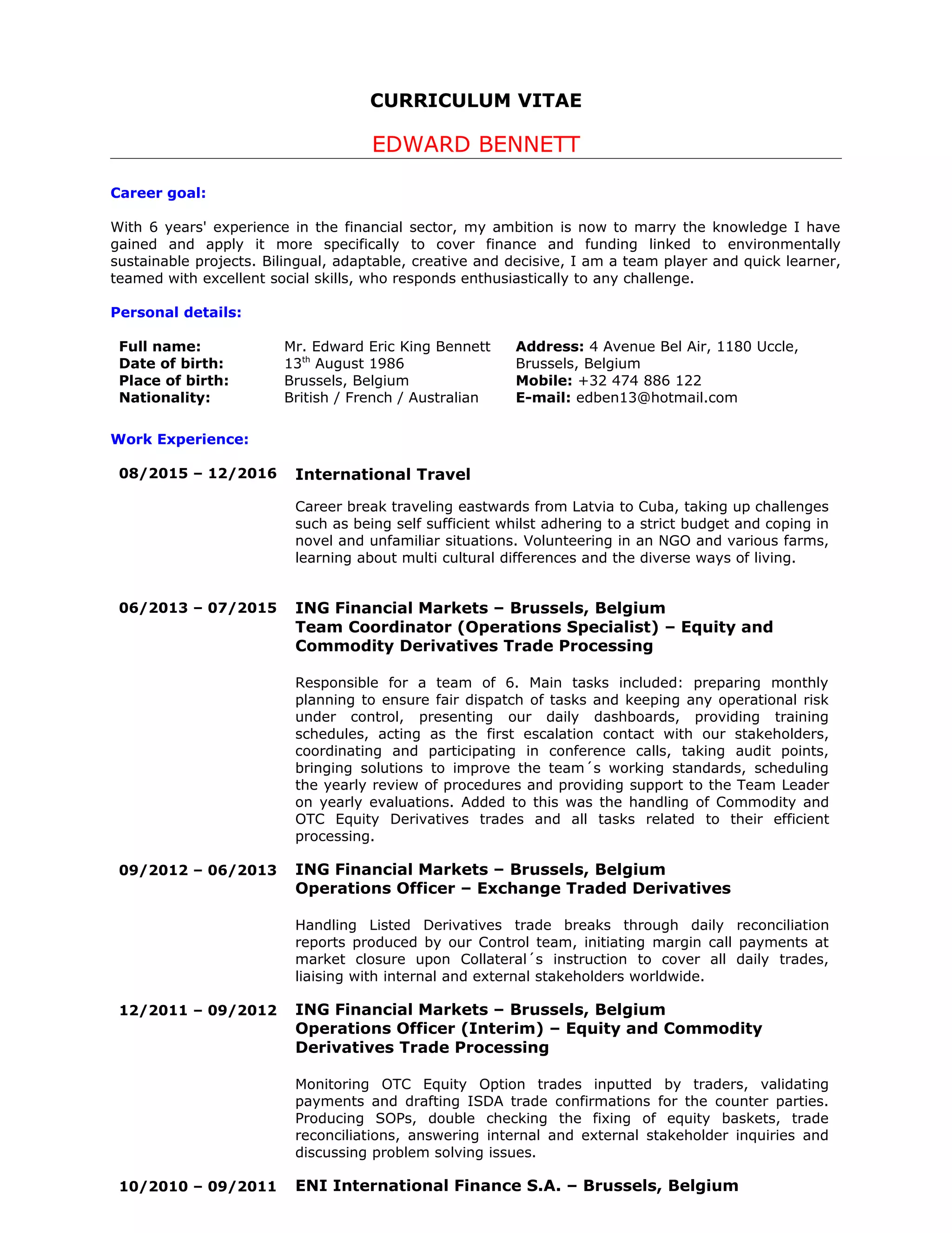 CV - Edward Bennett 2017 | PDF | Business Accounting & Finance | Business