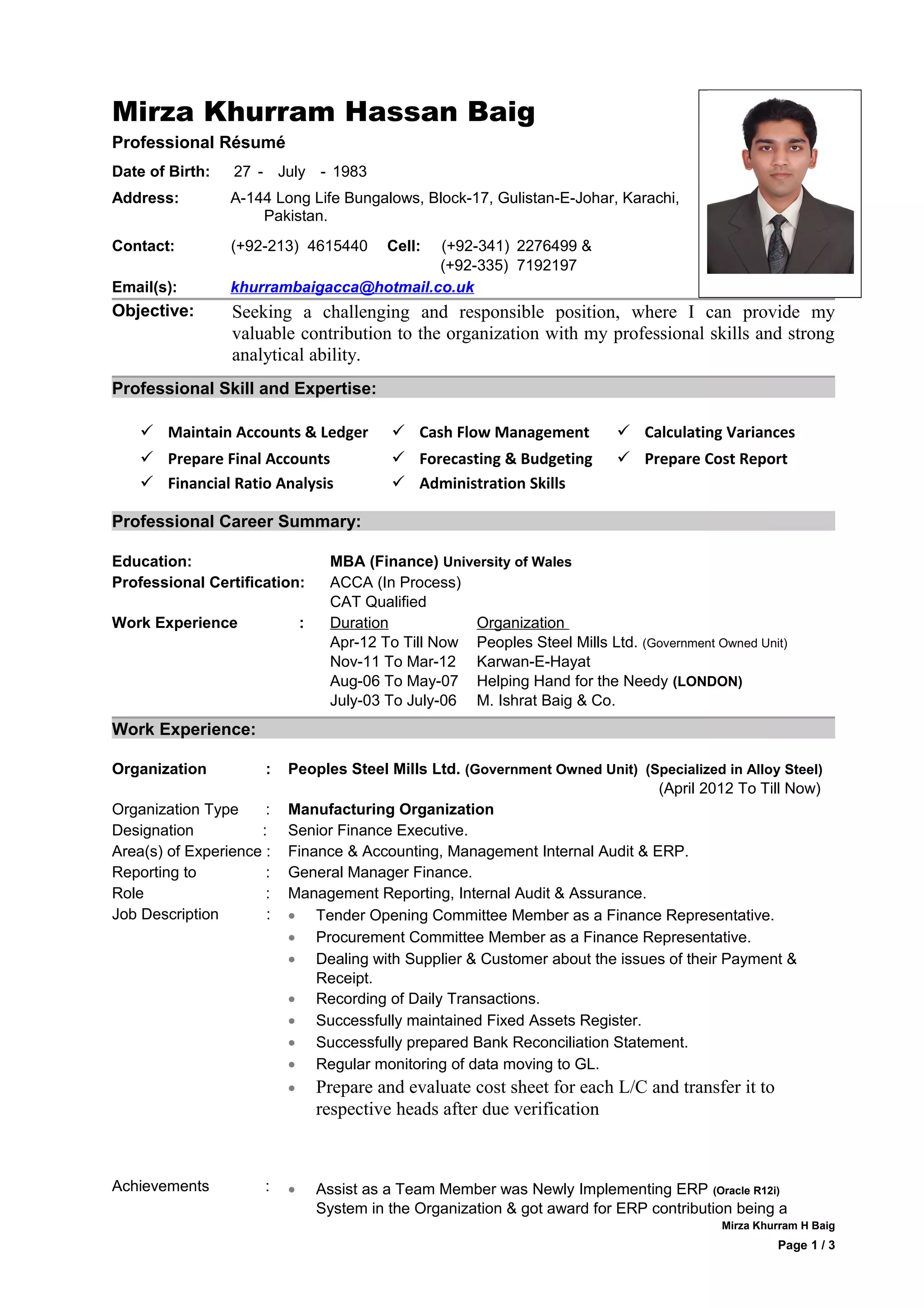 Khurram Baig New CV Main Sended to Aftab Sahab (Abbo) | DOC