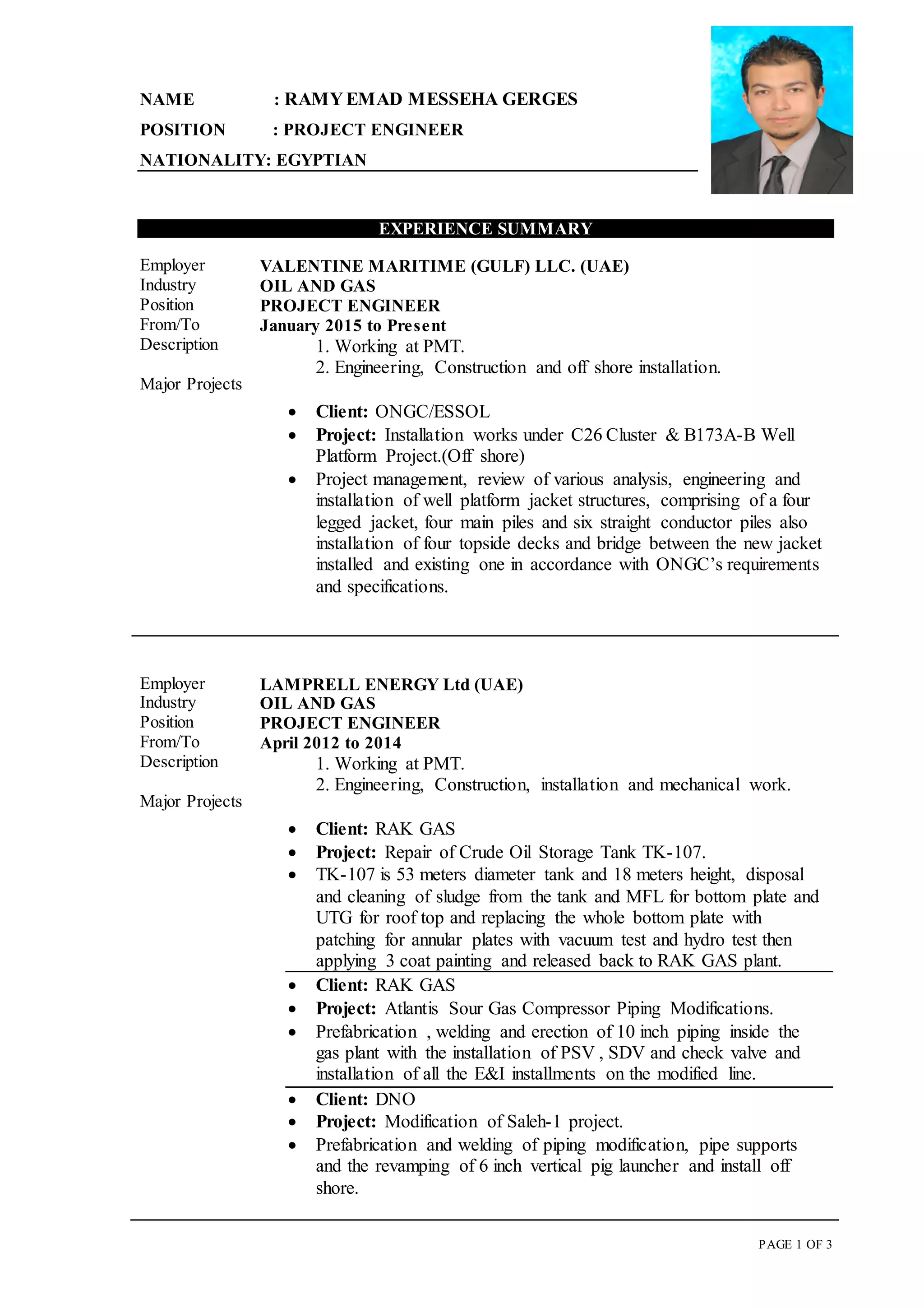 Ramy Emad C.V Project Engineer | PDF