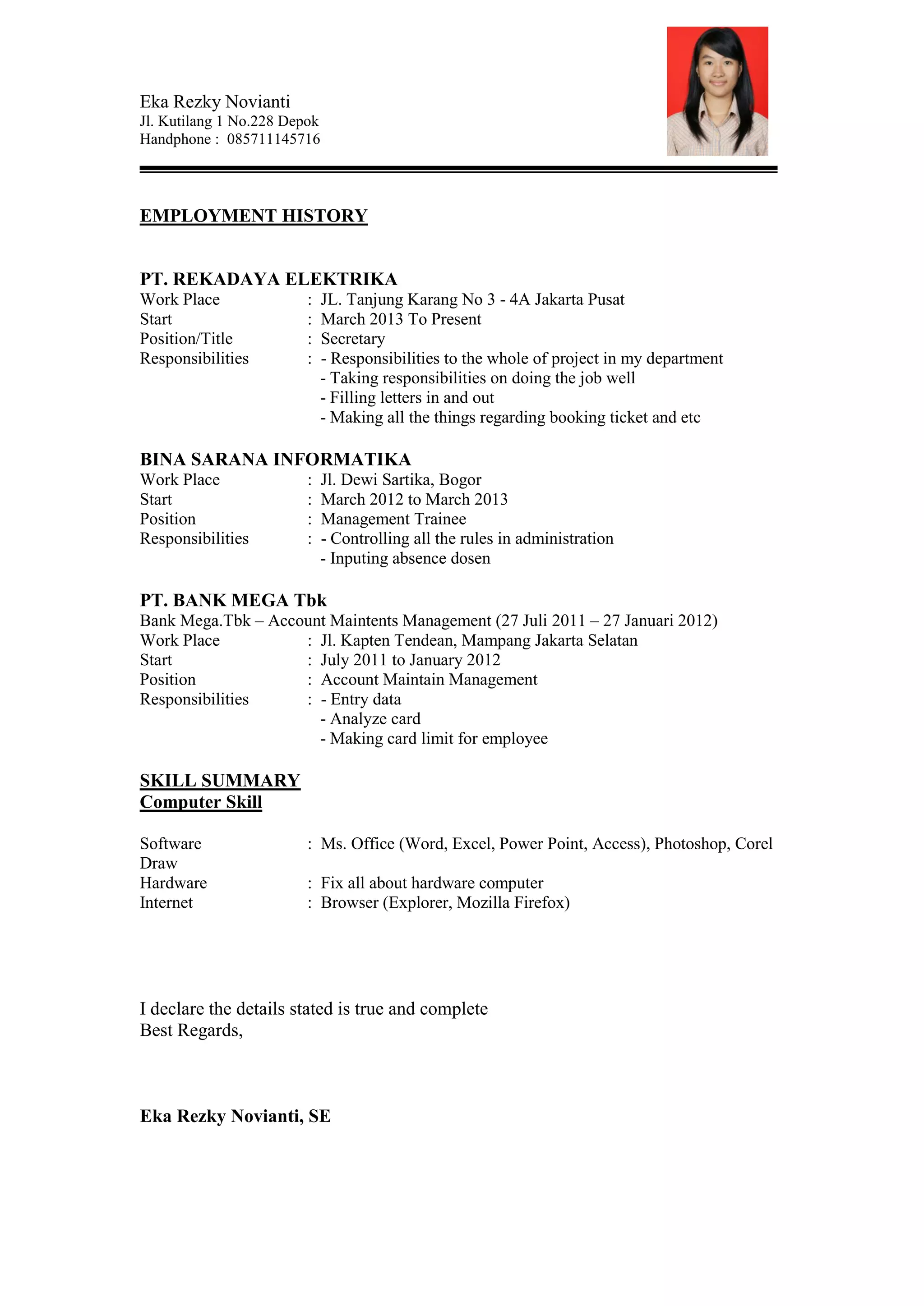 CV - EKA REZKY | PDF