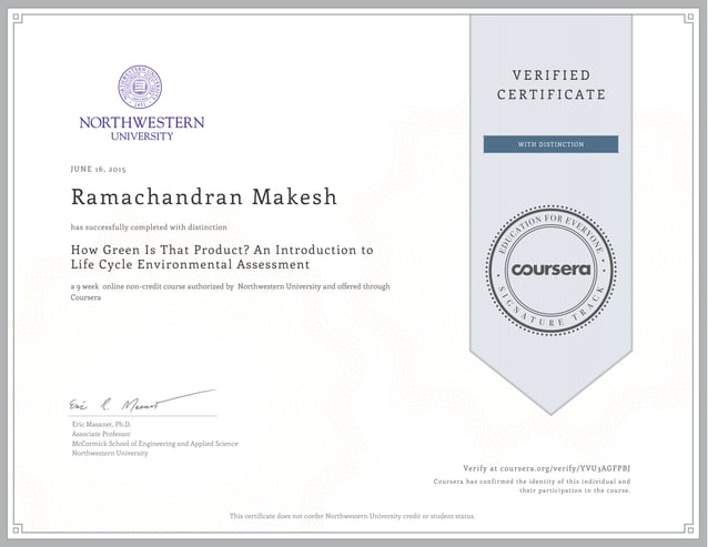 Certificate of completion_Life Cycle Environmental Assessment Online | PPT