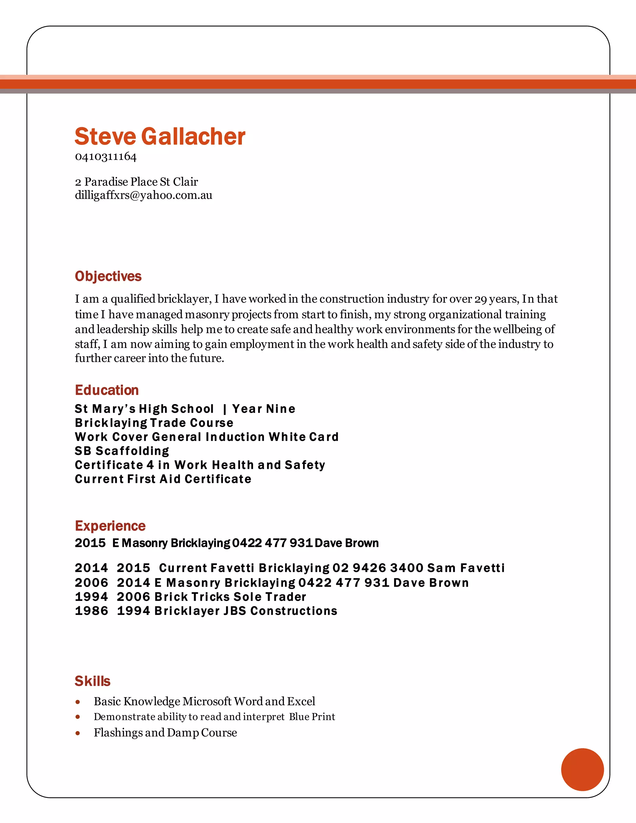 Steve Resume 2015 | DOCX