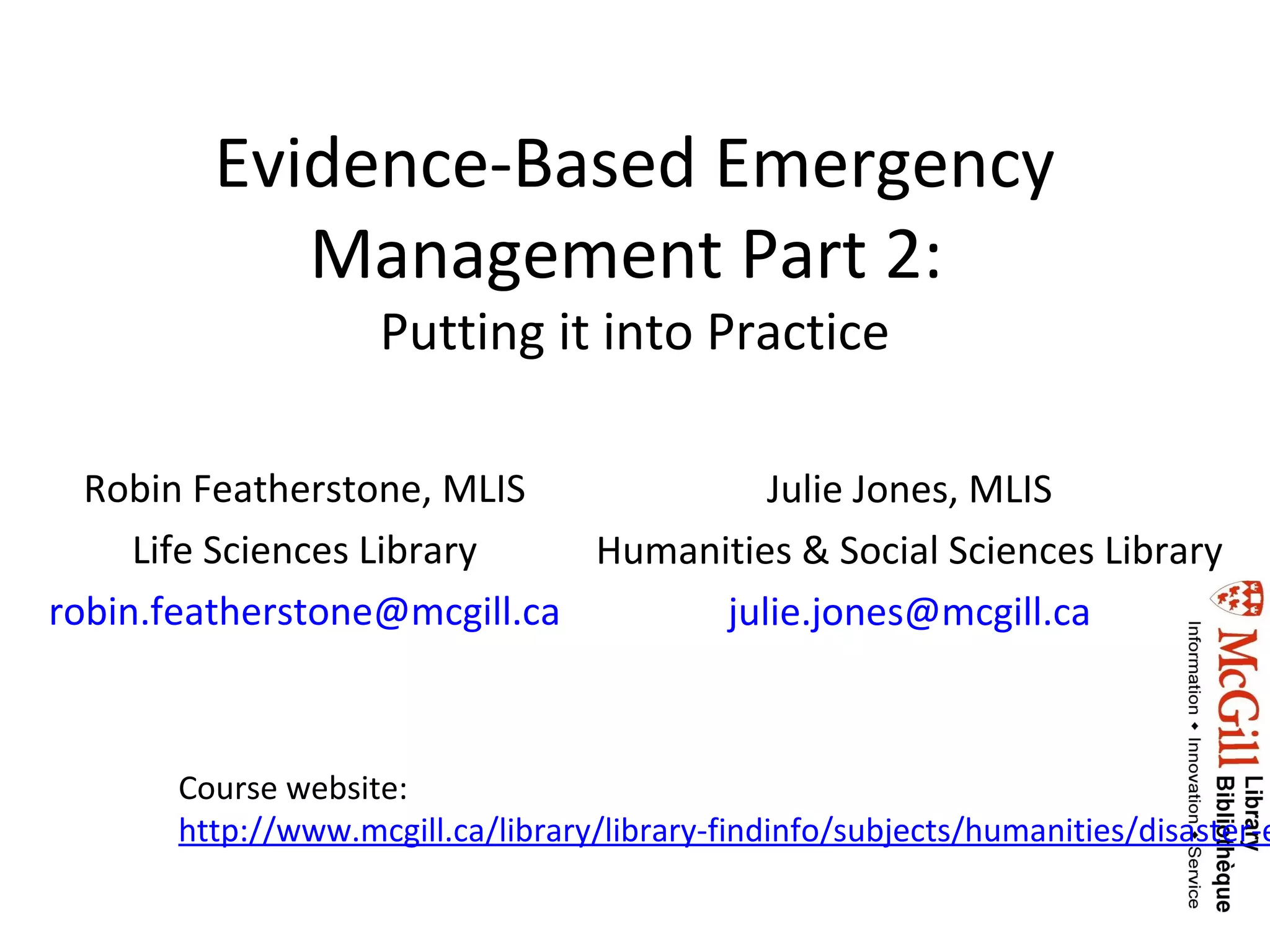 Evidence-Based Emergency Management - Part 2 | PPT
