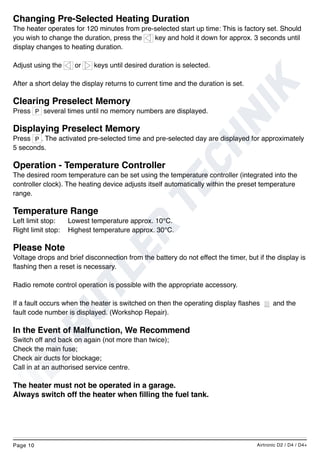 Eberspacher Airtronic D2 Instructions | PDF
