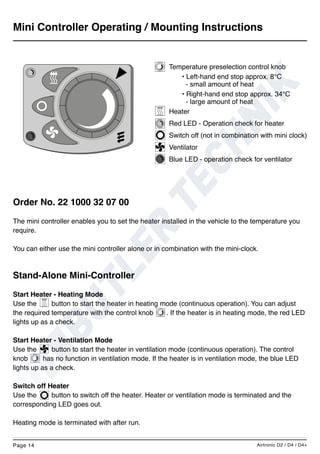 Eberspacher Airtronic D2 Instructions | PDF