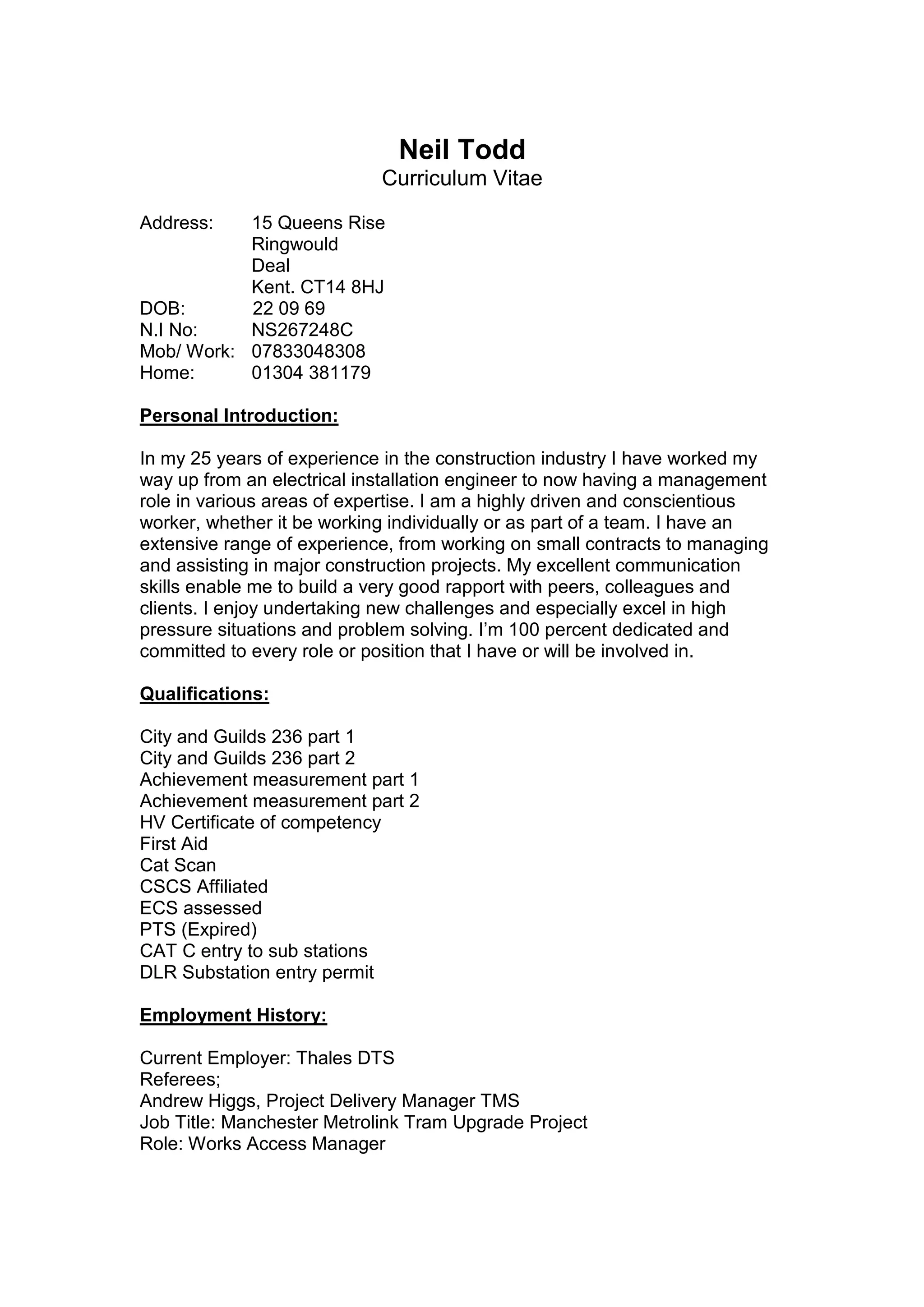 Neil Todd CV | PDF