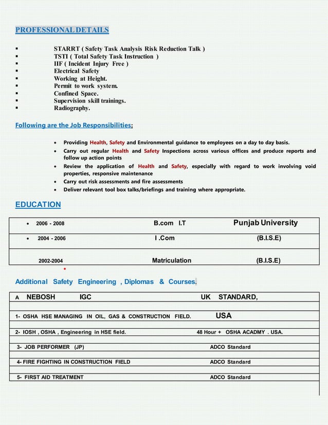 M UMAR HSE CV | PDF
