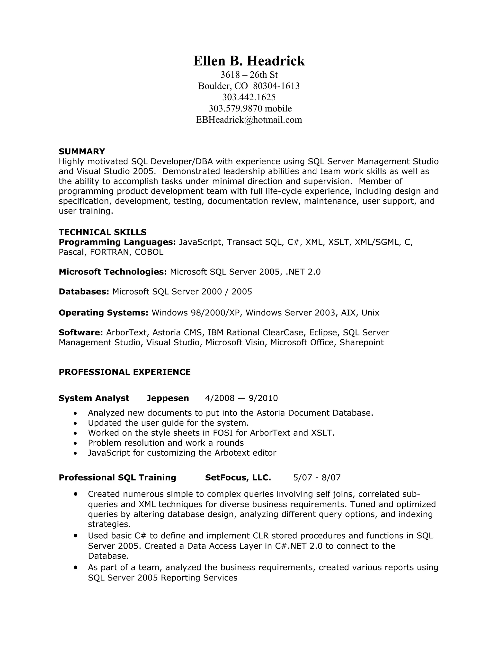 Ellen B Headrick Resume | PDF
