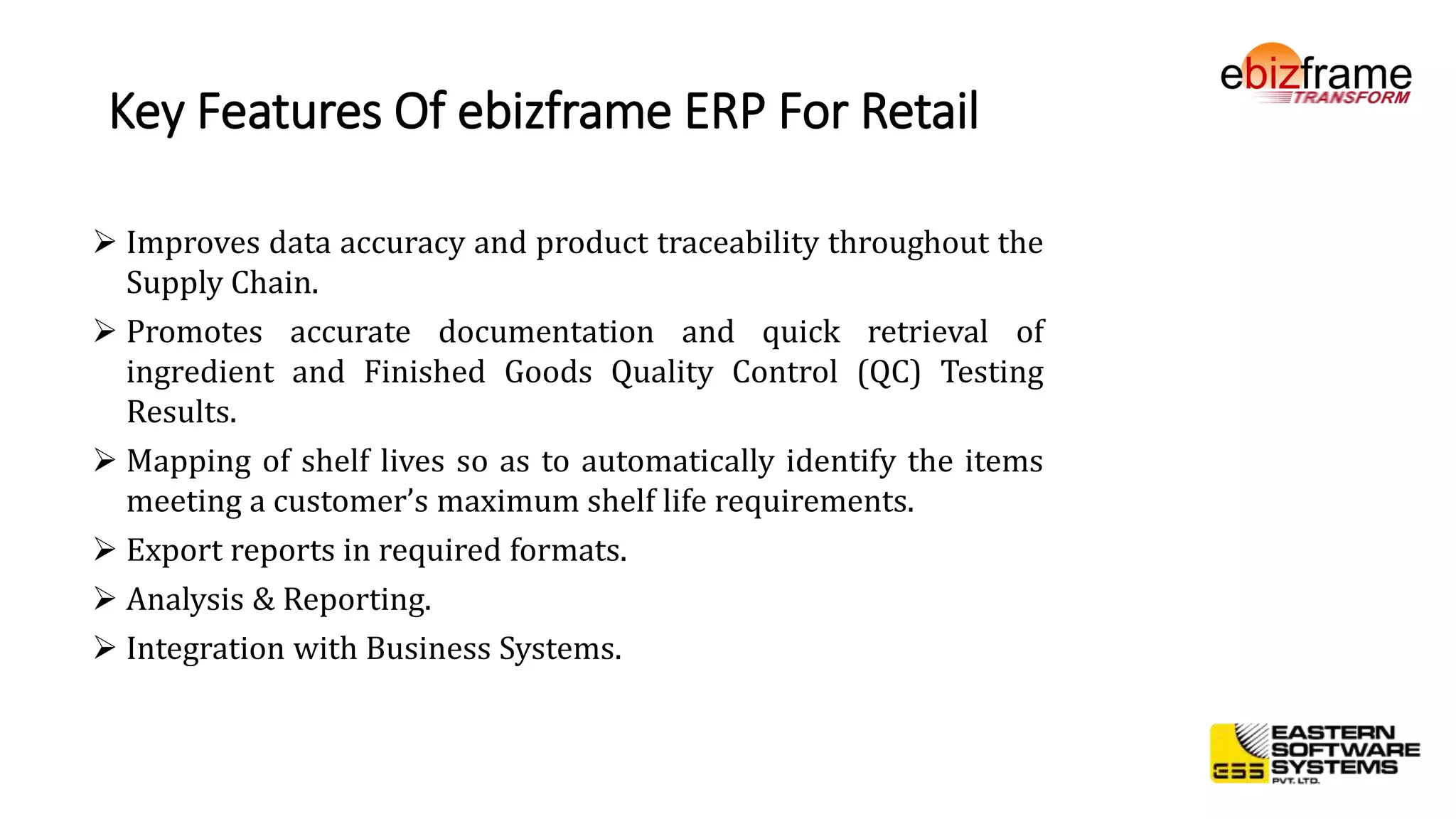 ebizframe ERP in Retail - Streamline Your Retail Operations | PPTX