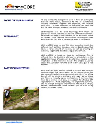 Ebizframe Core The Affordable ERP Software | PDF