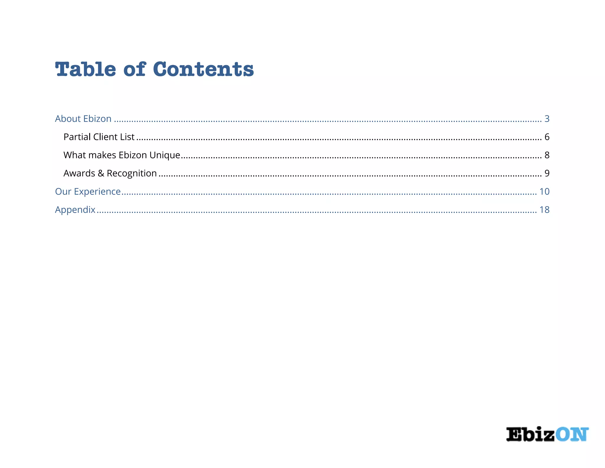 About Ebizon and Portfolio | PDF