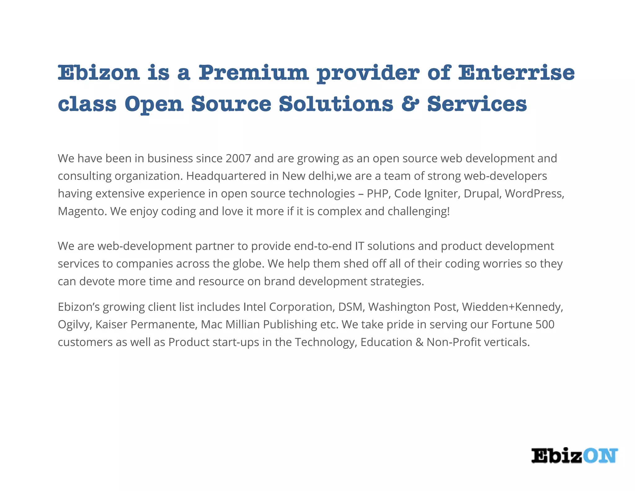 About Ebizon and Portfolio | PPT